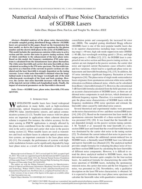 Pdf Numerical Analysis Of Phase Noise Characteristics Of Sgdbr Lasers