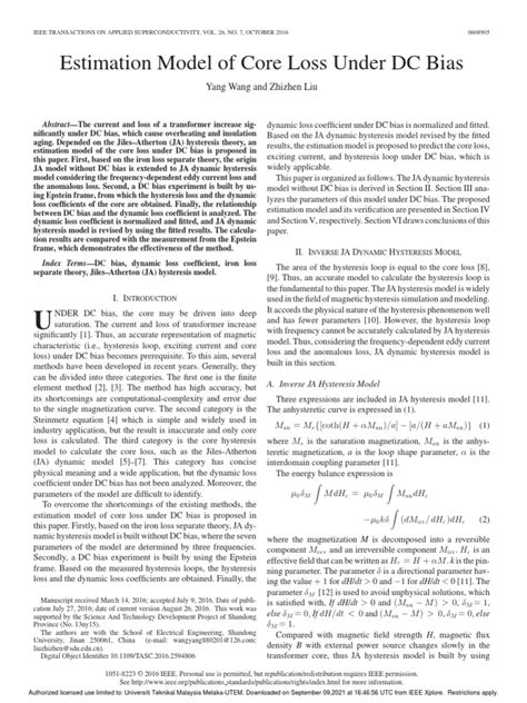 Estimation Model Of Core Loss Under Dc Bias Pdf Hysteresis