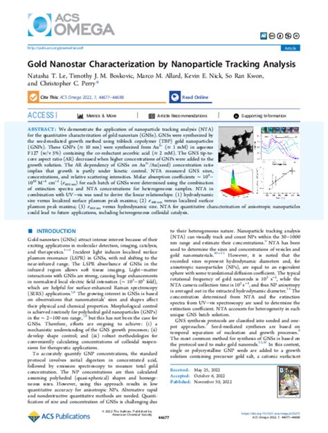 Pdf Gold Nanostar Characterization By Nanoparticle Tracking Analysis Kevin Nick