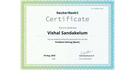 vishal sandakelum on linkedin hackerrank skill certificate