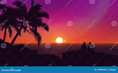 Minimalist Sunset Beach Vector Landscape 105800299