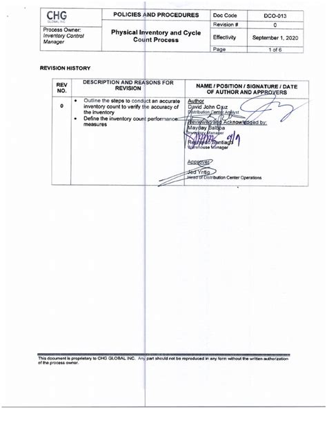 Dco Sop 013 Physical Inventory And Cycle Count Process Rev0 Pdf