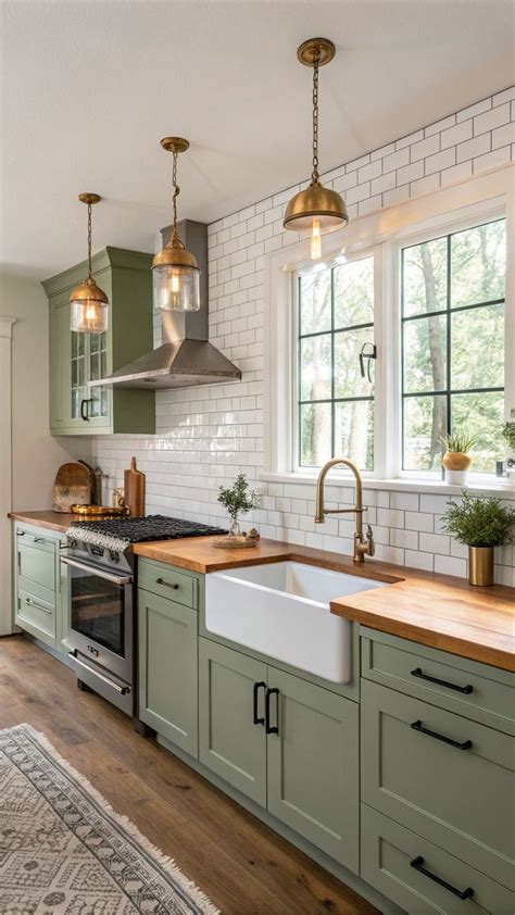 20 Trendy Wood Countertops Kitchen Designs Green Kitchen Cabinets