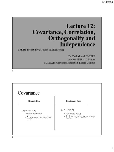 Covariance Correlation Orthogonality And Independence Pdf Covariance Measure Theory