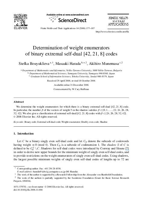 Pdf Determination Of Weight Enumerators Of Binary Extremal Self Dual