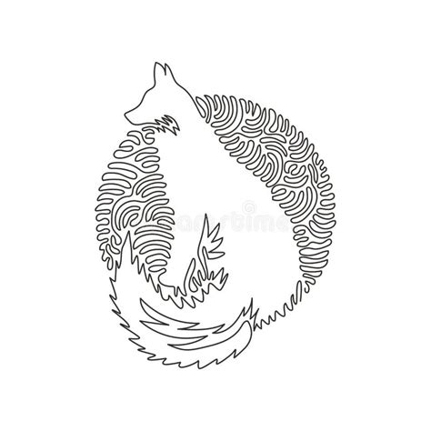 Continuous Curve One Line Drawing Of Cute Sitting Fox Curve Abstract Art Single Line Editable
