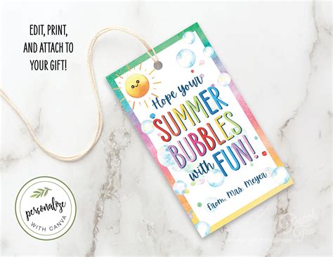 Bubble Tag End Of Year Bubble Favor Tag Classmate T Bubbles With Fun Tag Printable