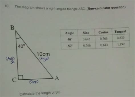 Solved The Diagram Shows A Right Angled Triangle ABC Non Calculator Question Calculate