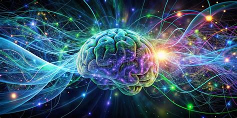 Human Brain Illuminated by Energy Streams and Neural Pathways. Generative AI Stock Illustration ...