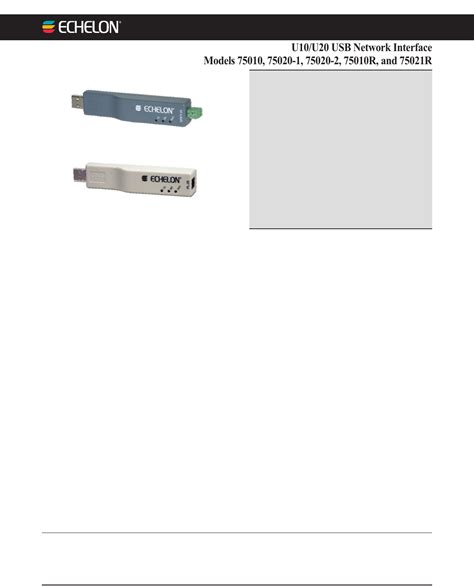U10 U20 Usb Network Interface Models Datasheet By Echelon Corporation