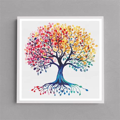 Tree Of Life Cross Stitch Pattern Cross Stitch Tree Of Life Colorful Tree Embroidery Life