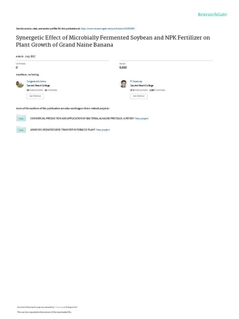 Synergetic Effect Of Microbially Fermented Soybean And Npk Fertilizer On Plant Growth Of Grand