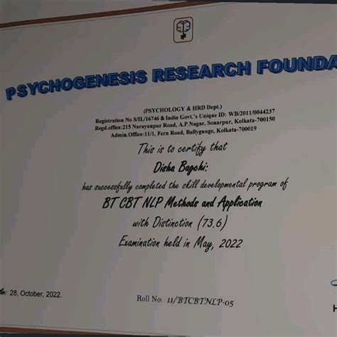 Disha Bagchi On Linkedin Certificate In Psychotherapies Bt Cbt Nlp I Am A Certified…