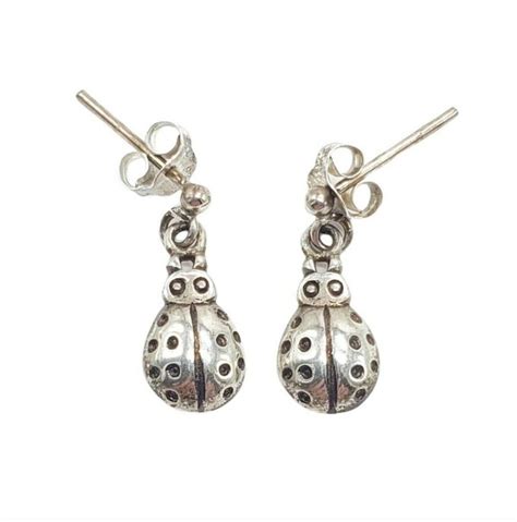 Vintage Cute Little Lady Bug 925 Sterling Silver Dang Gem