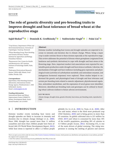 Pdf The Role Of Genetic Diversity And Pre‐breeding Traits To Improve