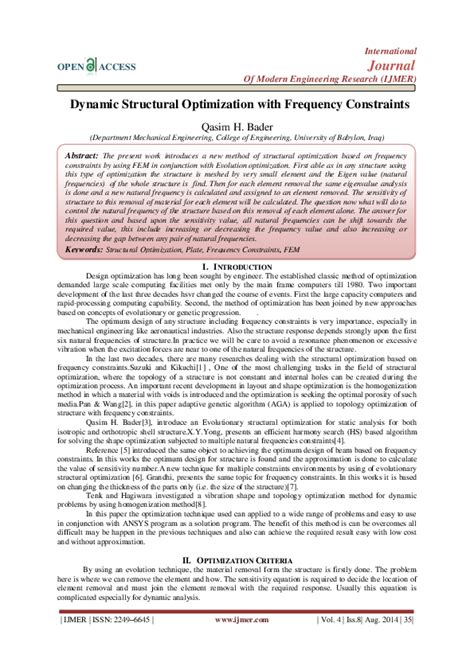 Pdf Dynamic Structural Optimization With Frequency Constraints