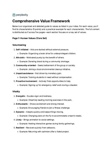Comprehensive Value Framework Pdf Value Ethics Gratitude