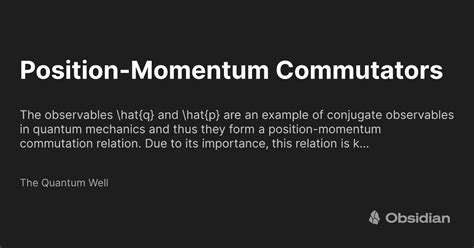 Position Momentum Commutators The Quantum Well Obsidian Publish