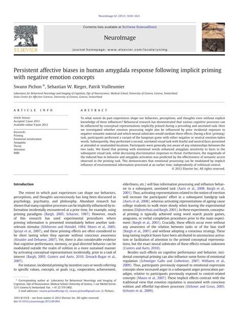 Pdf Persistent Affective Biases In Human Amygdala Response Following