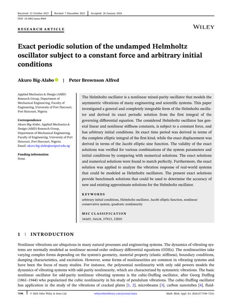 Exact Periodic Solution Of The Undamped Helmholtz Oscillator Subject To A Constant Force And