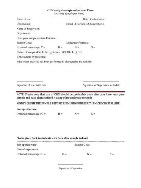 Fillable Online Chem Iiserkol Ac Chn Analysis Sample Submission Form