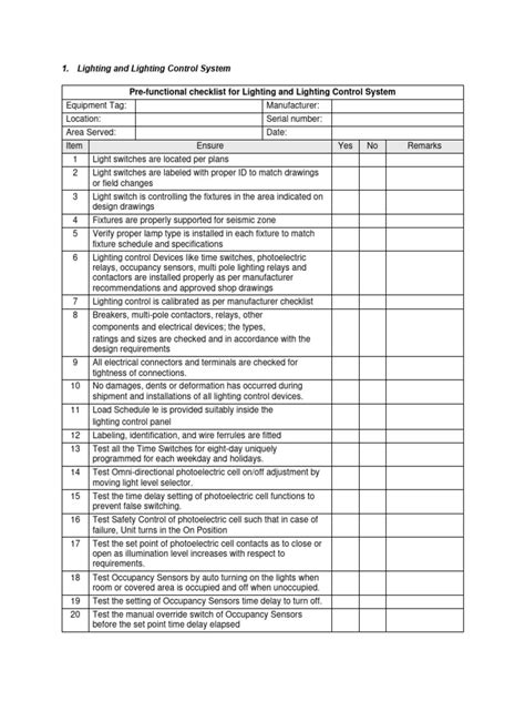 Lighting And Controls Construction Checklist Pdf Switch Relay