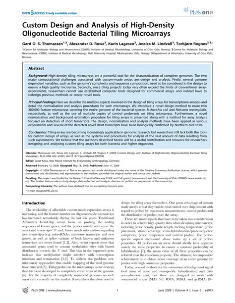 Pdf Custom Design And Analysis Of High Density Oligonucleotide Bacterial Tiling Microarrays