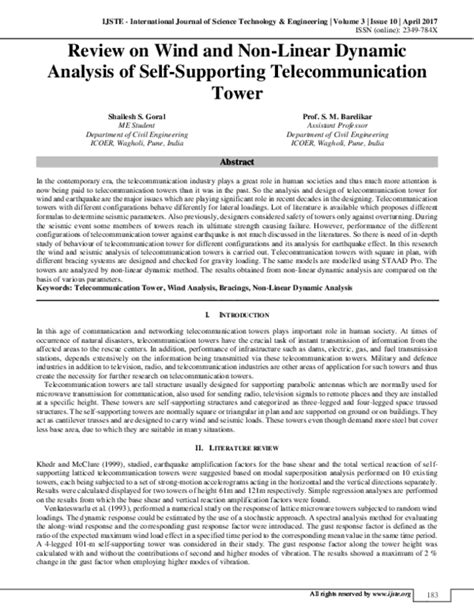 Pdf Review On Wind And Non Linear Dynamic Analysis Of Self Supporting Telecommunication Tower