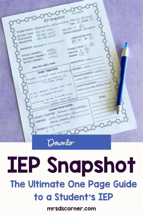 Iep Snapshot Template Editable Printable And Enjoyable Learning