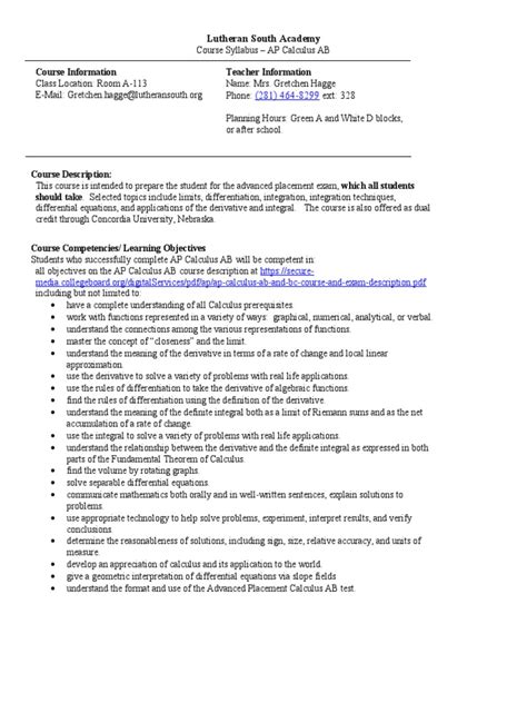 Calculus Ab Syllabus 21 22 Pdf Integral Derivative