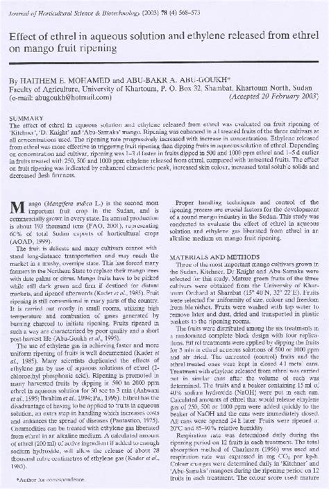 Pdf 19 Effect Of Ethrel In Aqueous Solution And Ethylene Released