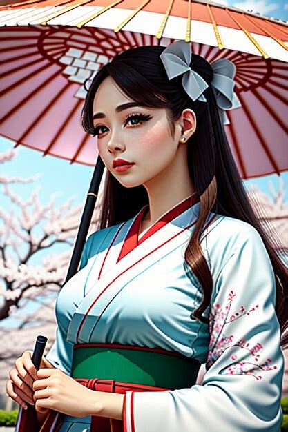 Premium Ai Image A Girl In A Kimono Holding A Parasol