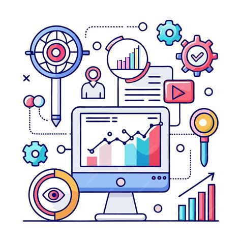 computer monitor showing a graph with multiple connected icons representing data analysis and