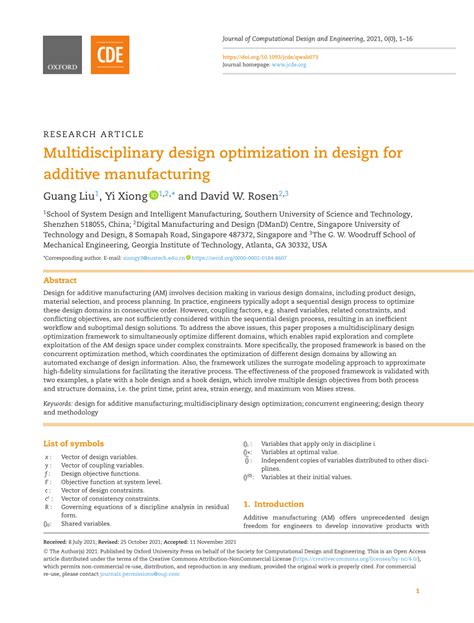 Pdf Multidisciplinary Design Optimization In Design For Additive Manufacturing