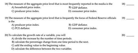 solved 18 the measure of the aggregate price level that is