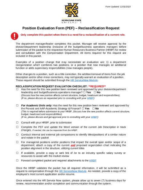 Reclassification Request Position Evaluation Pef Doc Template