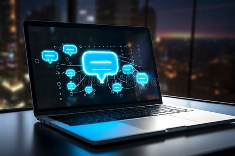 Chat Bot Interface On A Desktop Monitor With Speech Bubbles And A Chat