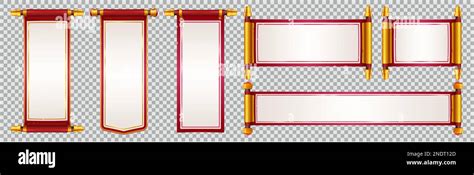 Chinese Paper Scroll Vector Banner Set Red And Gold Japanese Dialogue