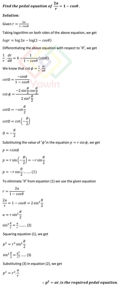 Find The Pedal Equation Of 2a R 1 Cos Theta Yawin