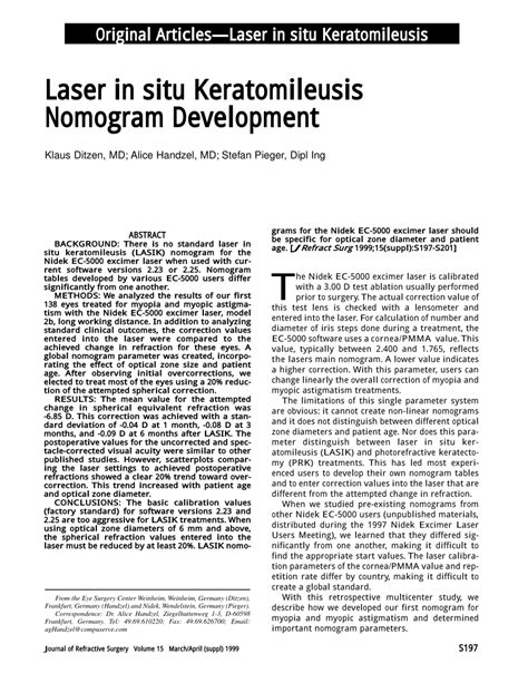 Pdf Laser In Situ Keratomileusis Nomogram Development