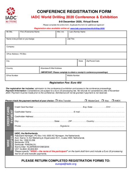 Fillable Online Conference Registration Form Iadc International