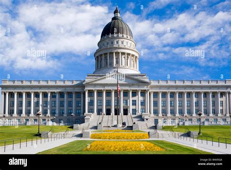 The Front Facade Of The Utah State Capitol Building In Salt Lake City