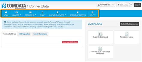 Navigate The Main Menu Comdata Resource Center