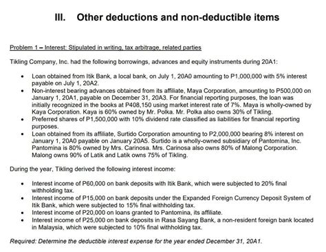 Solved Iii Other Deductions And Non Deductible Items