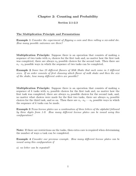 Chapter 2 Counting And More Probability Worksheet 21 Counting