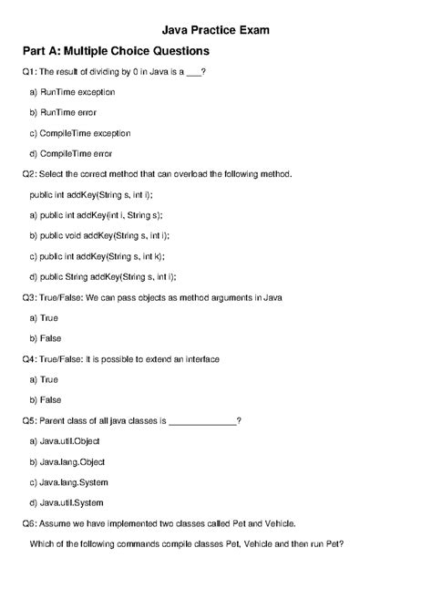 Java Practice Exam Java Practice Exam Part A Multiple Choice Questions Q1 The Result Of