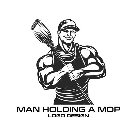 Premium Vector Man Holding A Mop Vector Logo Design