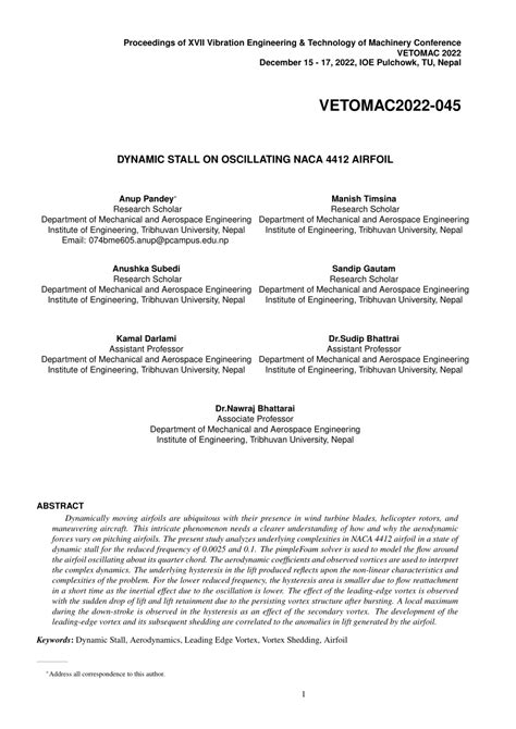 Pdf Dynamic Stall On Oscillating Naca 4412 Airfoil