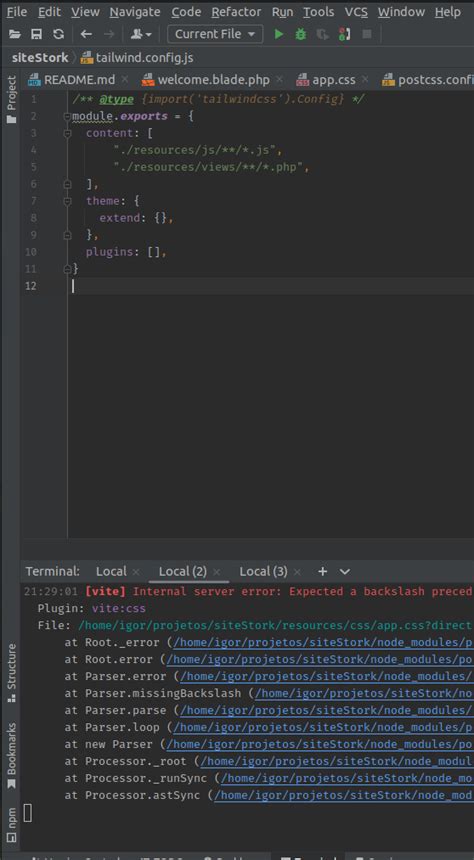 Internal Error With Tailwind In Laravel · Issue 9809 · Vitejsvite