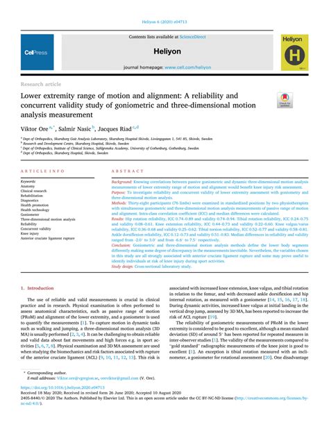 Pdf Lower Extremity Range Of Motion And Alignment A Reliability And